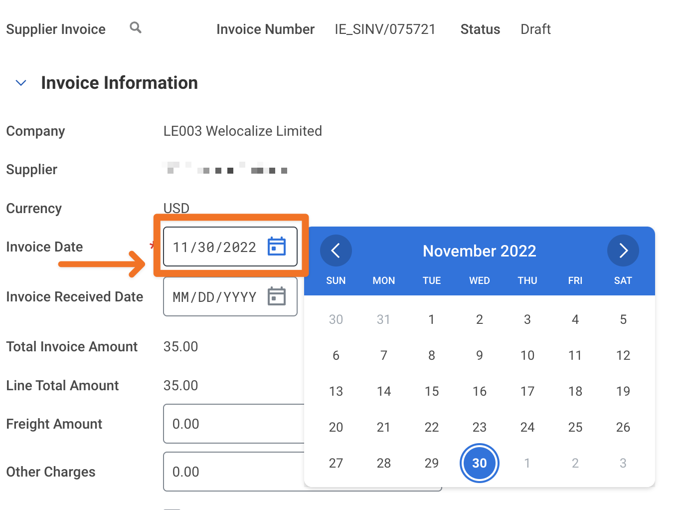 Workday: Draft Invoice – Welocalize