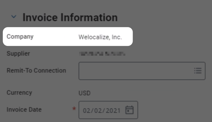 Invoicing to Welo Data, LLC – Welocalize