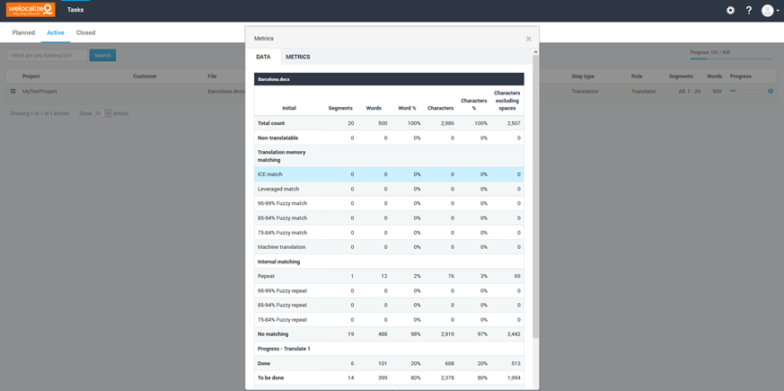 Check Metrics in XTM – Welocalize