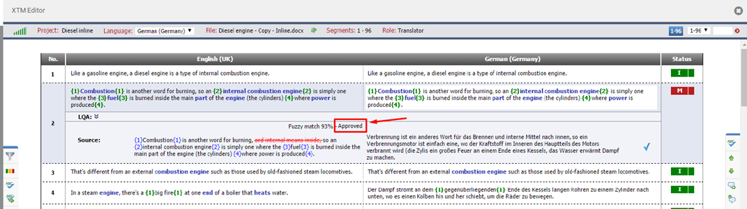 TM Status in XTM – Welocalize