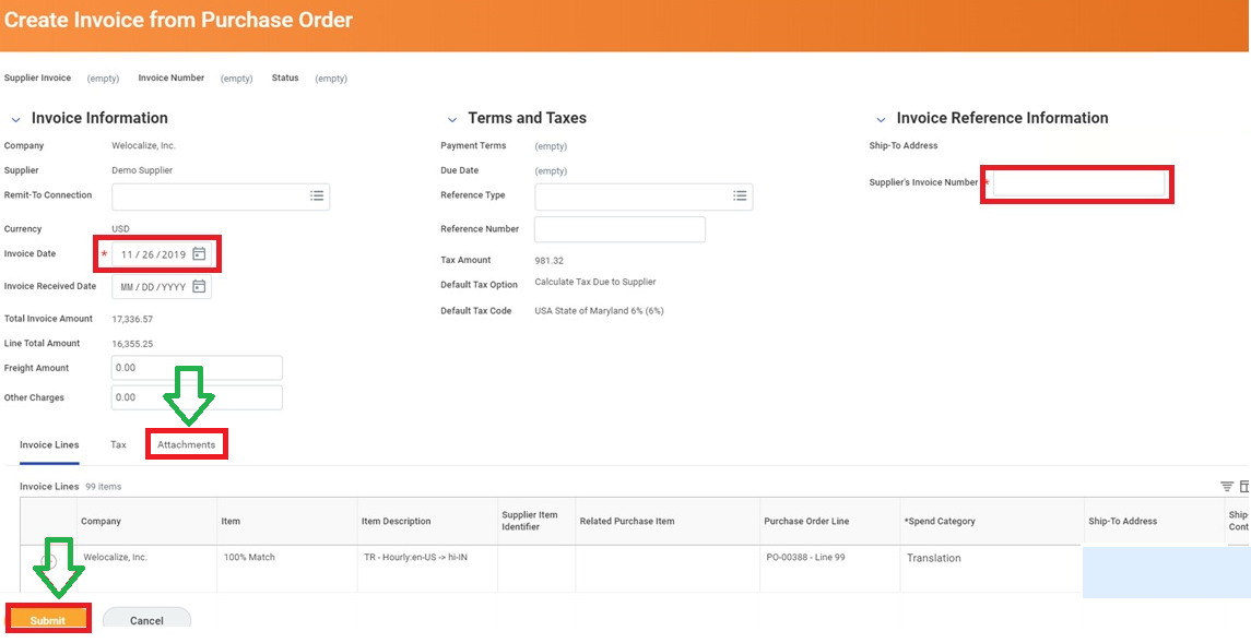 Workday: Creating Your Invoice From a Purchase Order – Welocalize
