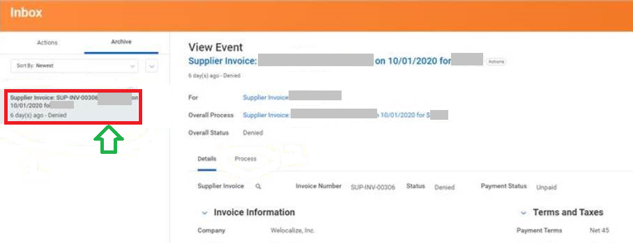 Workday: Denied invoice – Welocalize