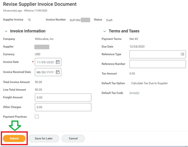 Workday: Draft Invoice – Welocalize
